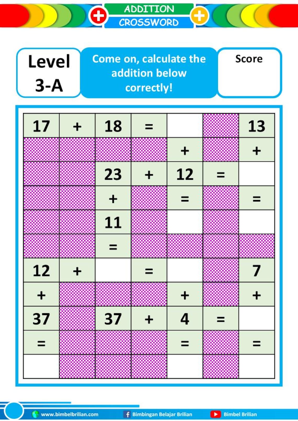 Printable Addition Crossword Puzzle Worksheets – Levels 1 to 5 - Etsy