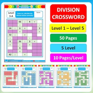 Division Crossword Puzzle Worksheet Level 1 to 5 - Etsy