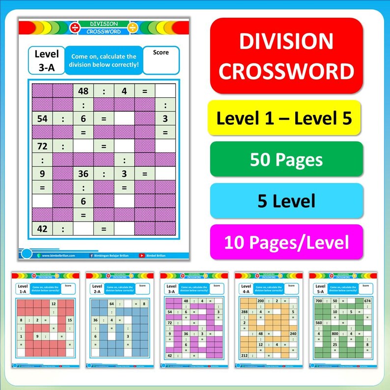 Division Crossword Puzzle Worksheet Level 1 to 5 - Etsy