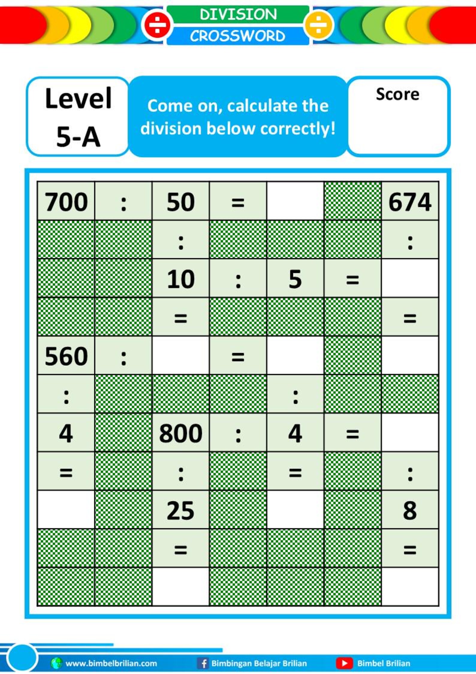 Division Crossword Puzzle Worksheet Level 1 to 5 - Etsy