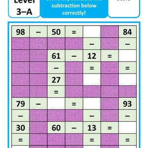 Printable Subtraction Crossword Puzzle Worksheets – Level 1 to 5 - Etsy