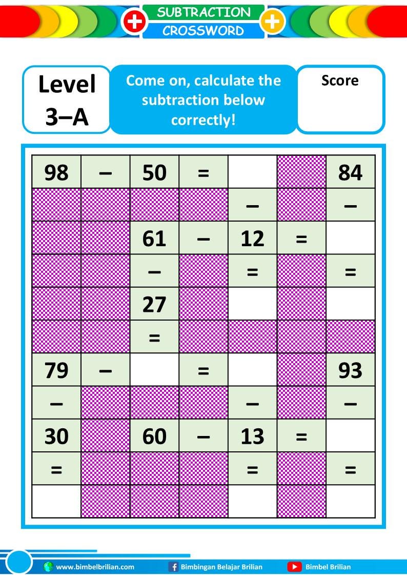 Printable Subtraction Crossword Puzzle Worksheets – Level 1 to 5 - Etsy