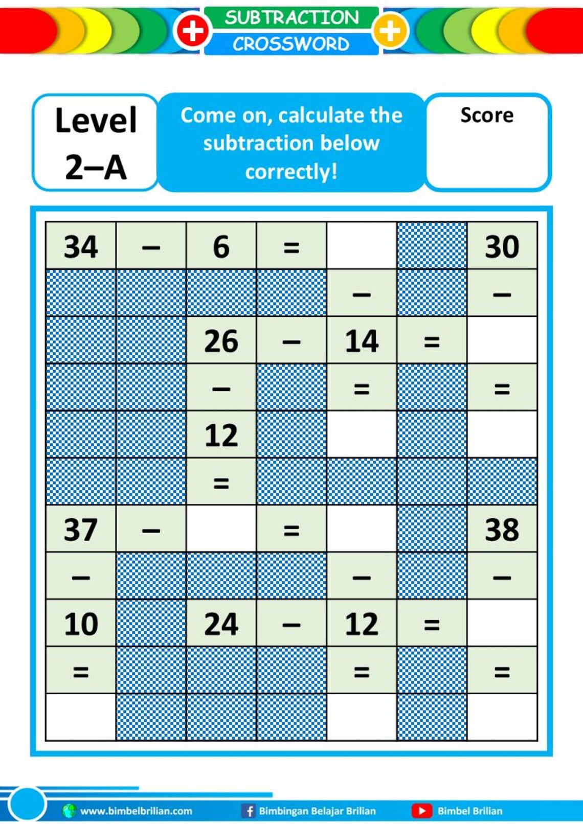 Printable Subtraction Crossword Puzzle Worksheets – Level 1 to 5 - Etsy