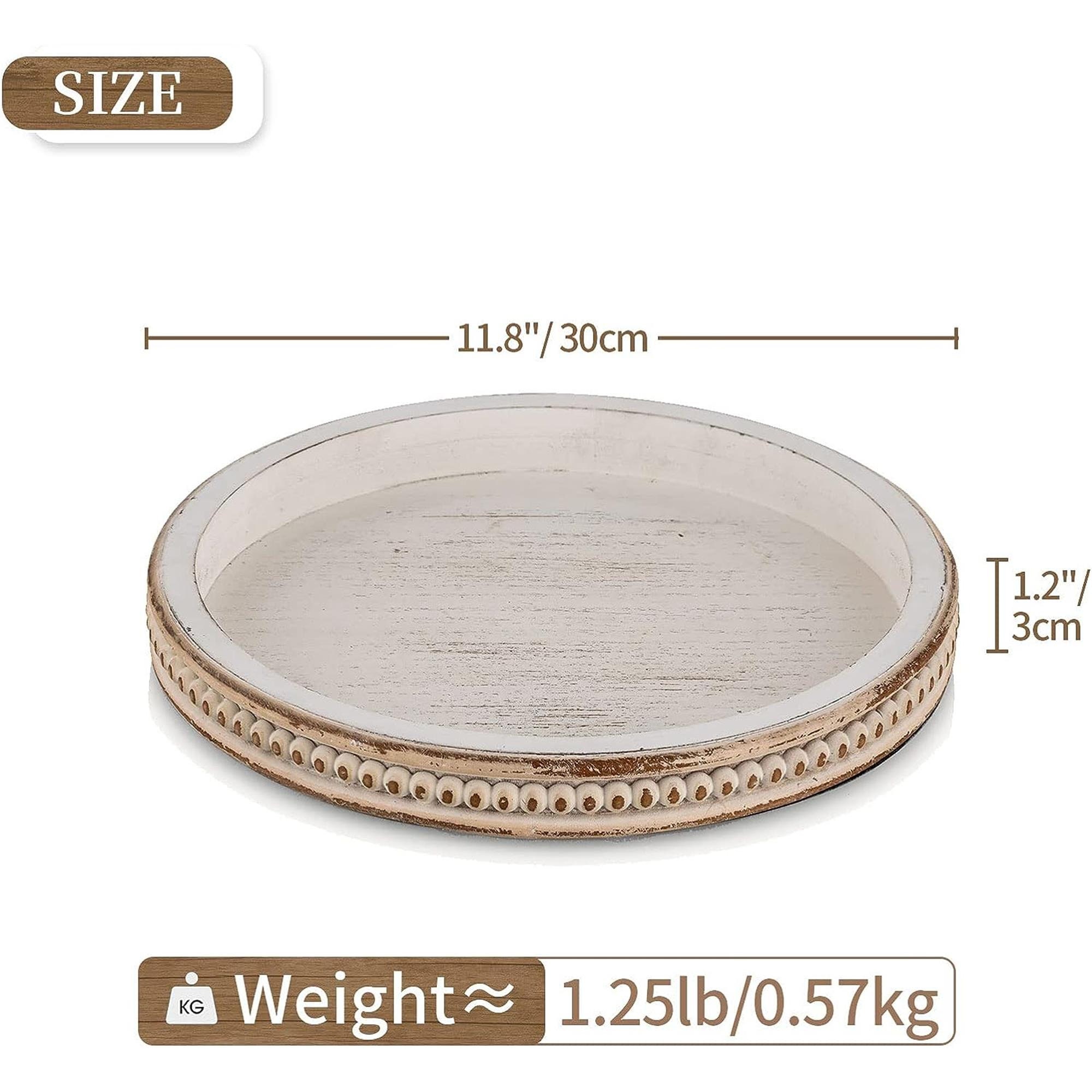 Decorative Serving Tray Wood: White Washed Bead Round Tray for Coffee ...