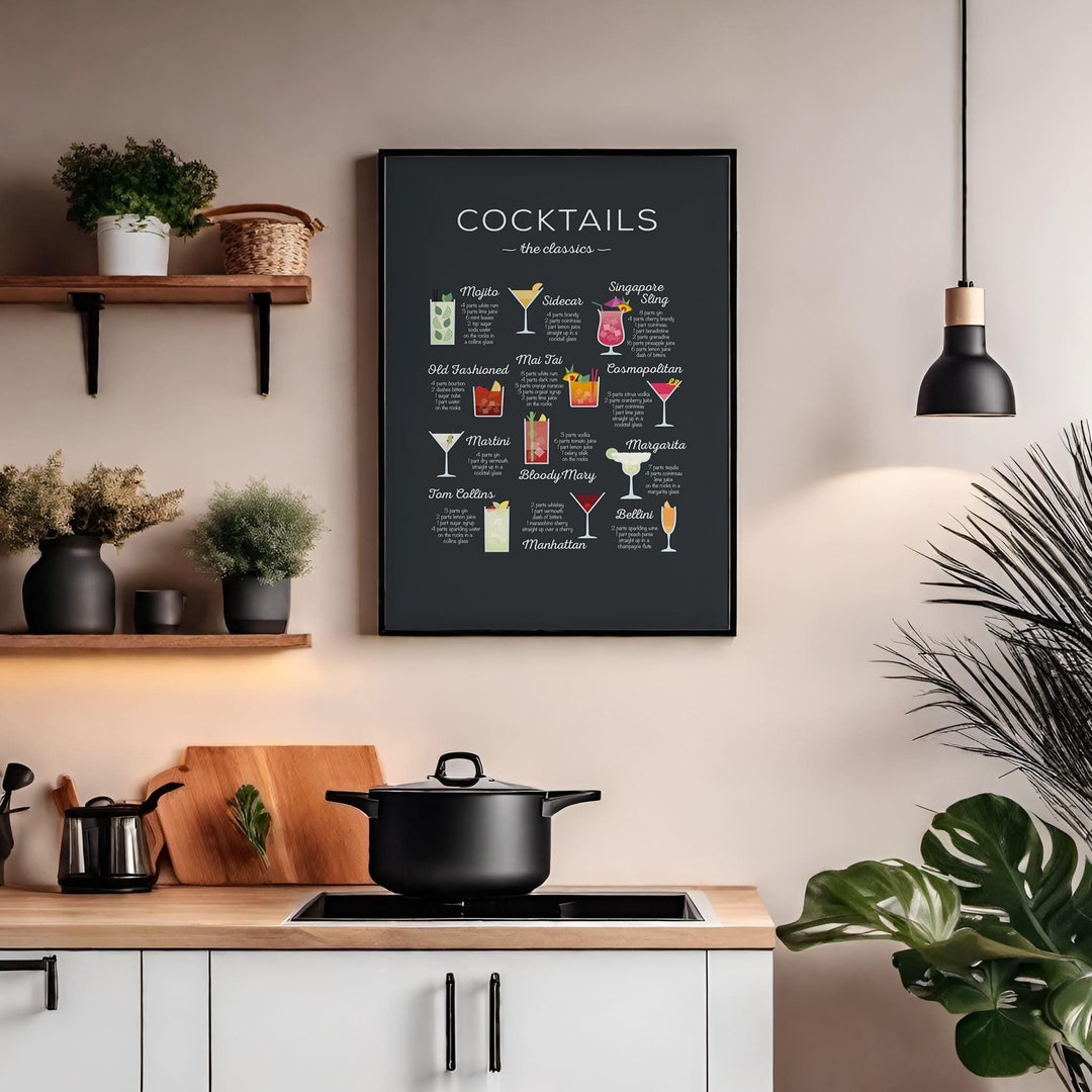 Cocktails Guide Print / Cocktails Chart / Cocktails Wall Art / Liquor ...