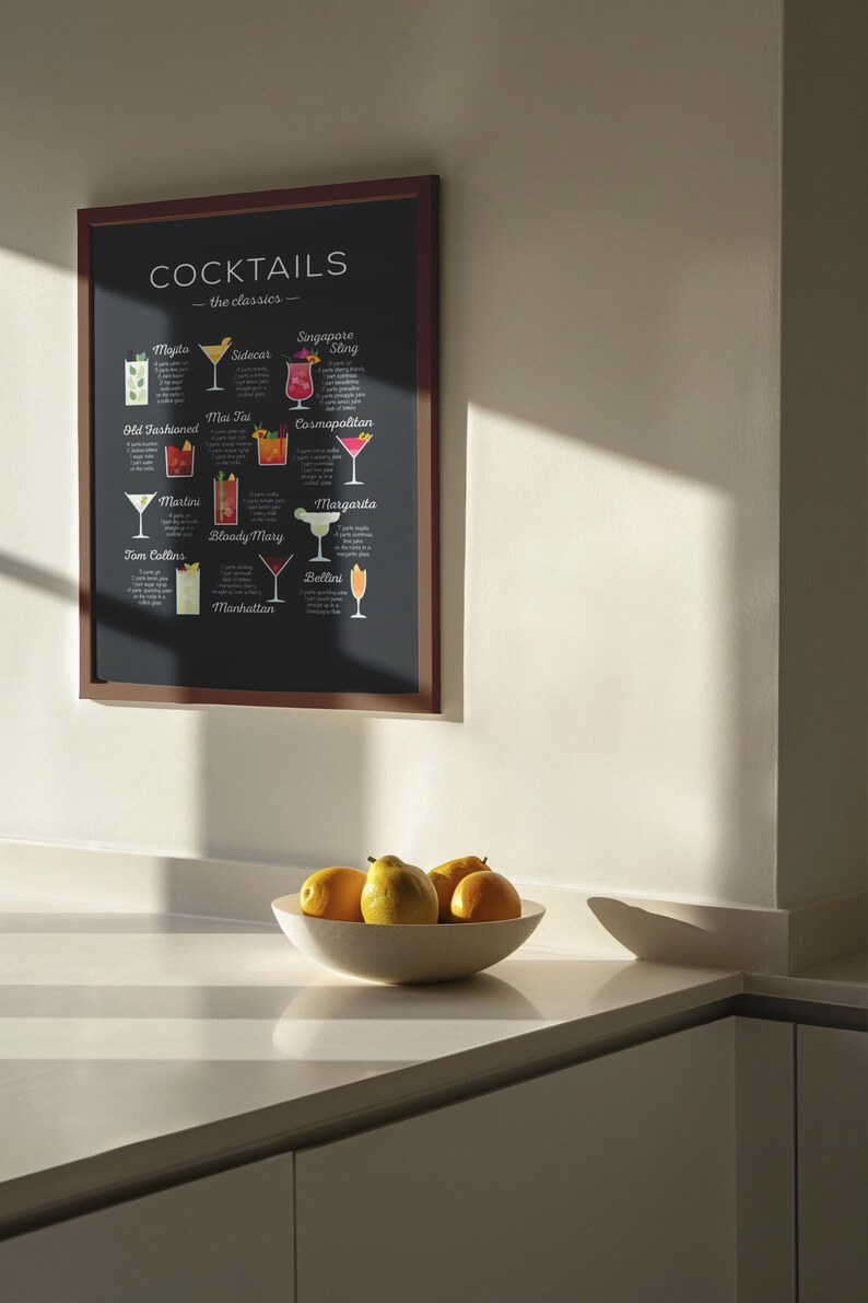 Cocktails Guide Print / Cocktails Chart / Cocktails Wall Art / Liquor ...