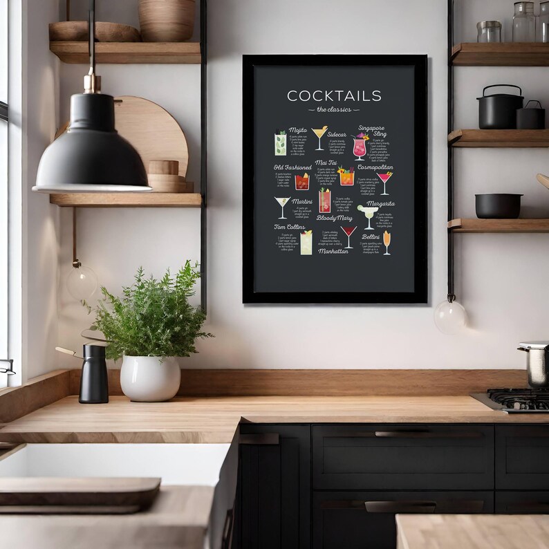 Cocktails Guide Print / Cocktails Chart / Cocktails Wall Art / Liquor ...