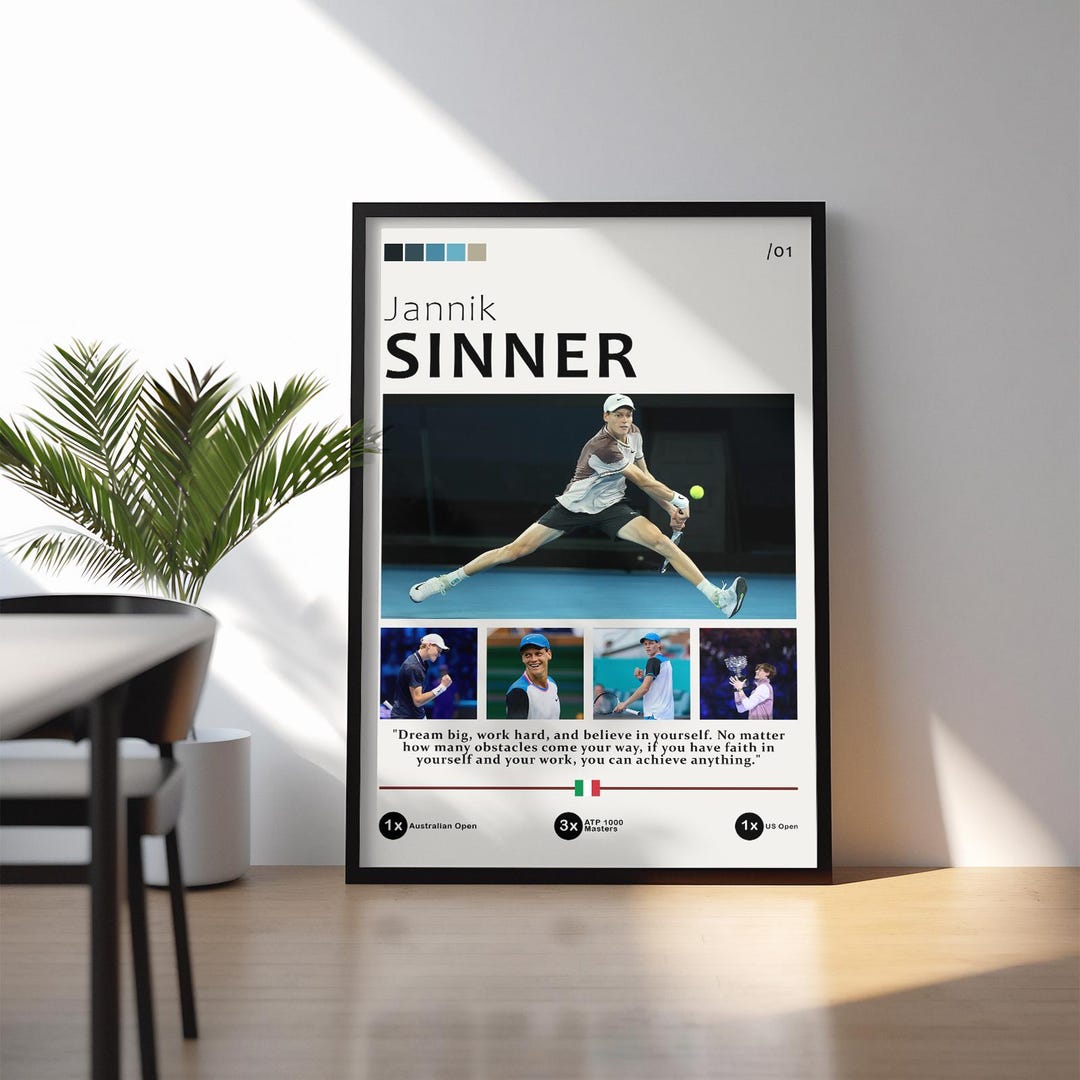Jannik Sinner Poster / Tennis Print / Sinner Print Decor / Tennis Star ...