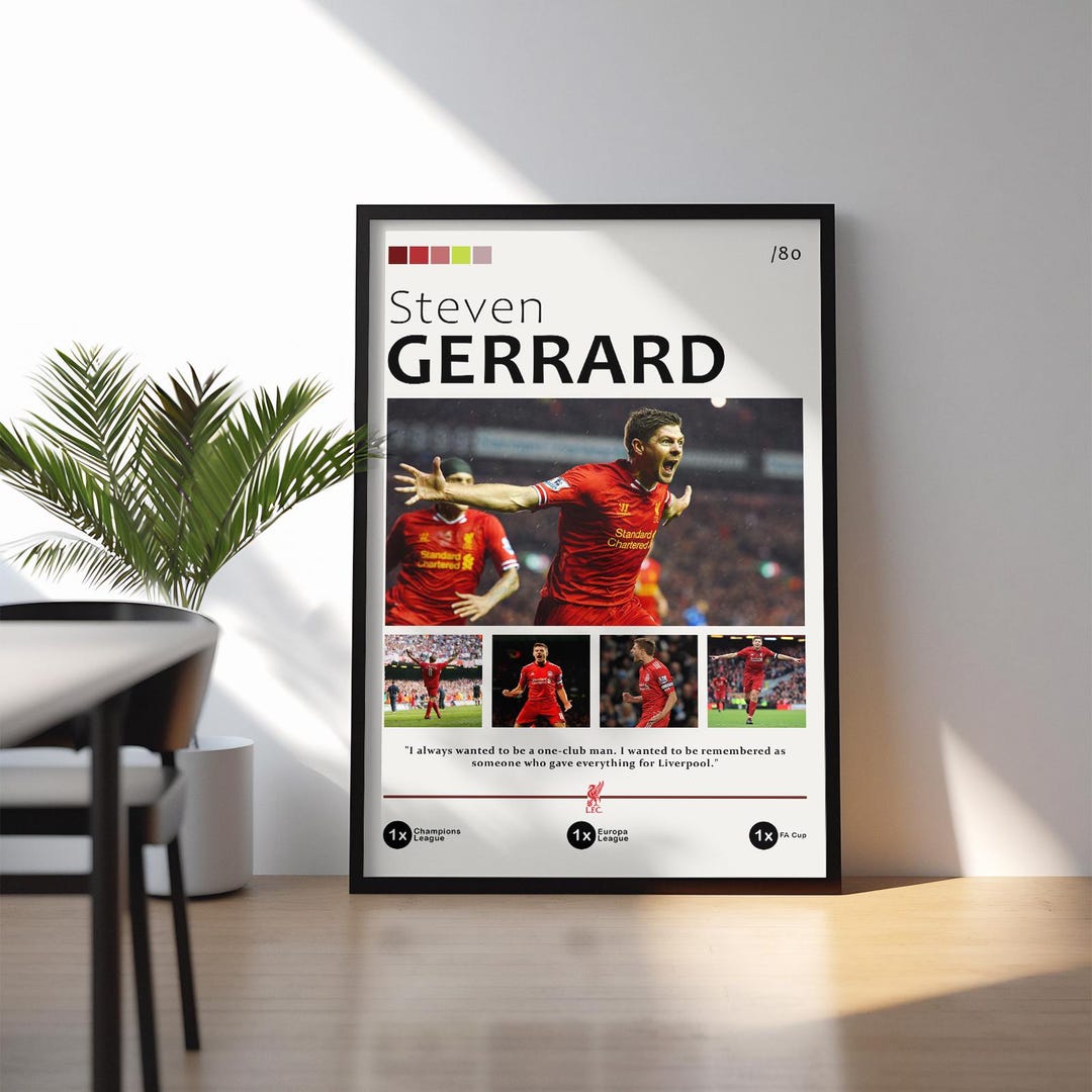 Steven Gerrard Poster / Gerrard Soccer Wall Art / Football Decor / FC ...