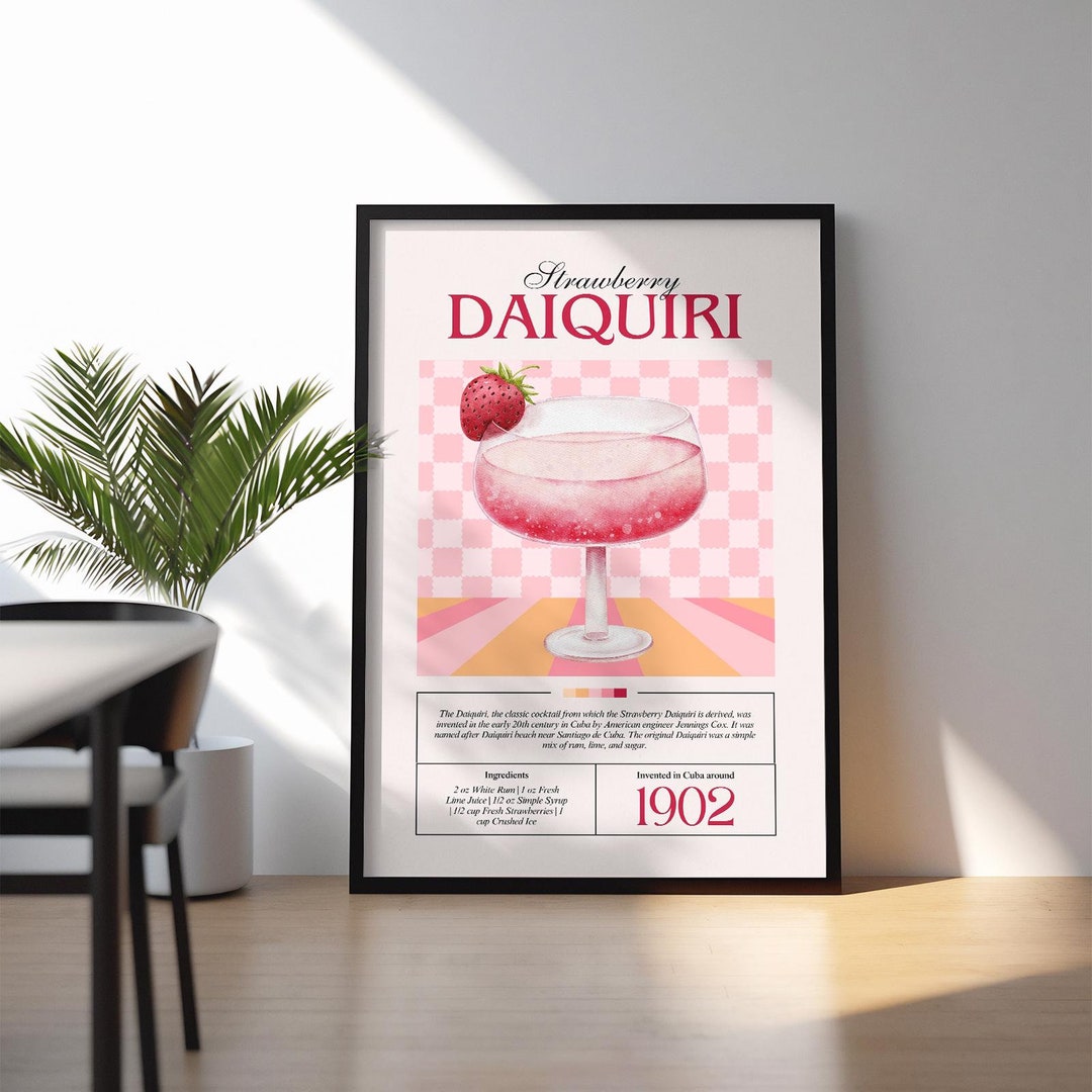 Strawberry Daiquiri Poster / Strawberry Daiquiri / Bar Cart Prints ...