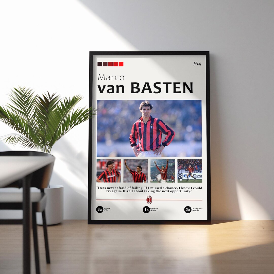 Marco Van Basten Poster / Soccer Star Wall Art / Sports Decor Print ...