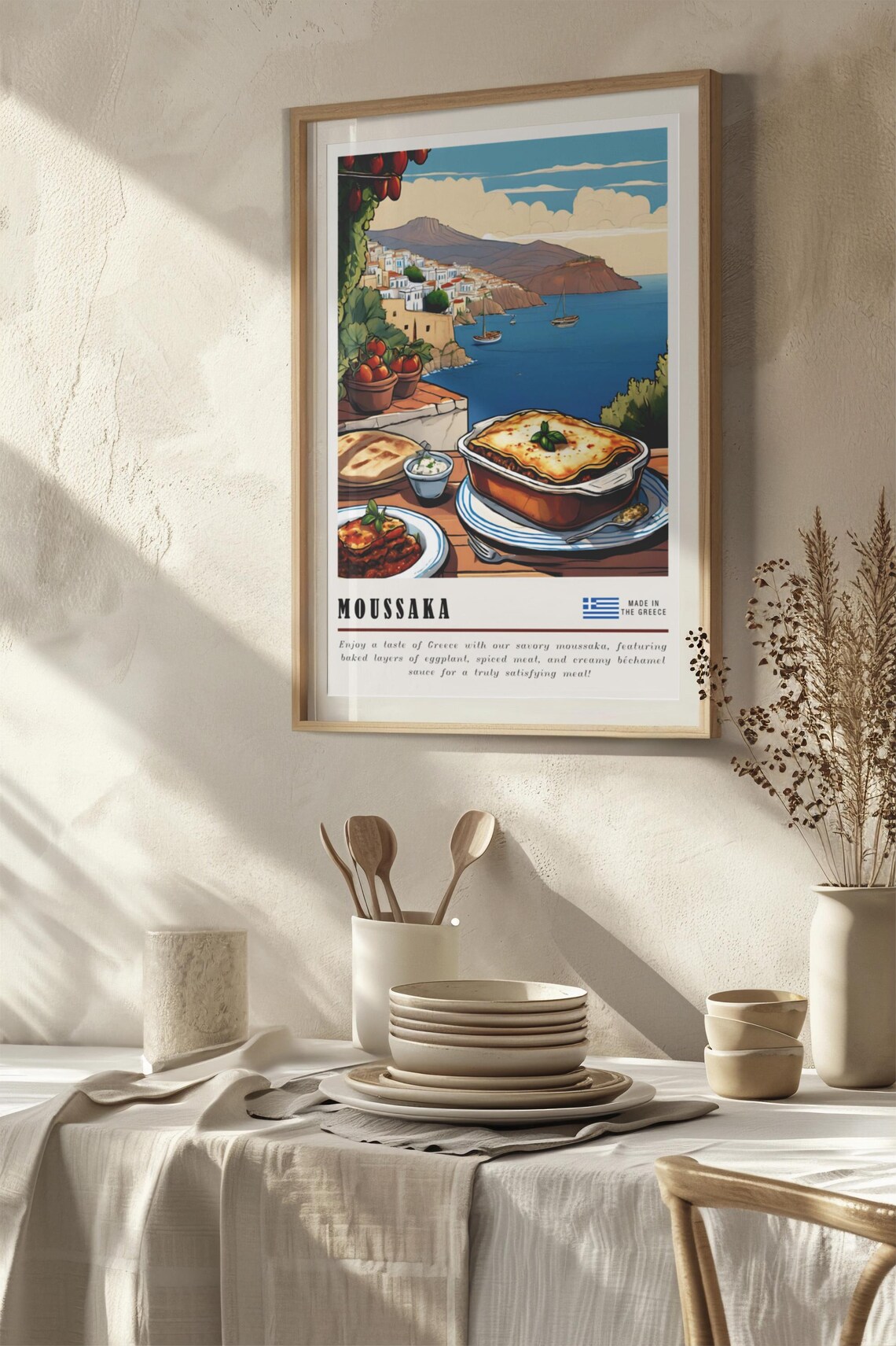 Moussaka Poster / Greece Santorini Travel Print / Greek Moussaka / Food ...