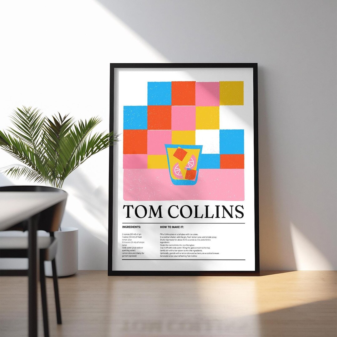 Tom Collins Poster / Tom Collins Cocktail / Bar Cart Prints / Alcohol ...