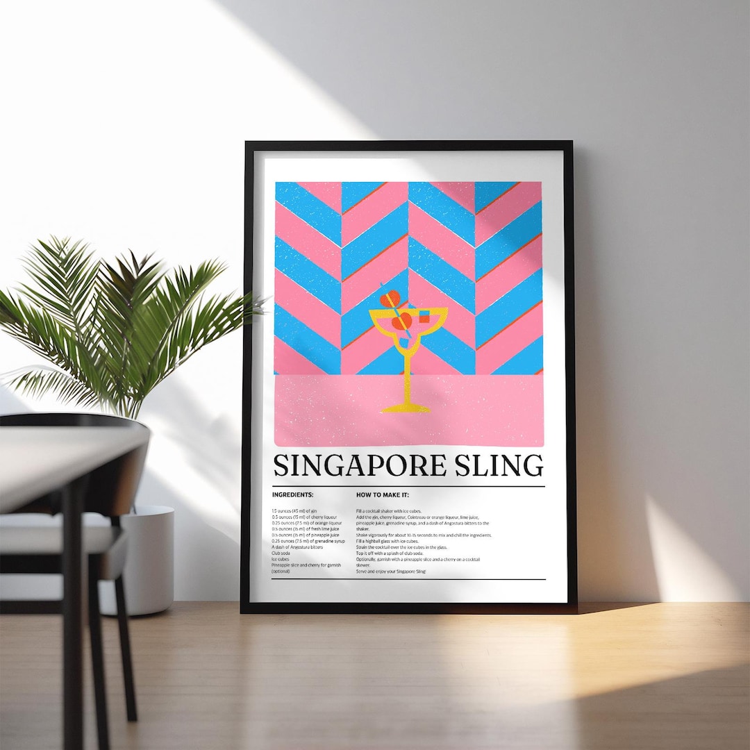 Singapore Sling Poster / Singapore Sling Cocktail / Bar Cart Prints ...