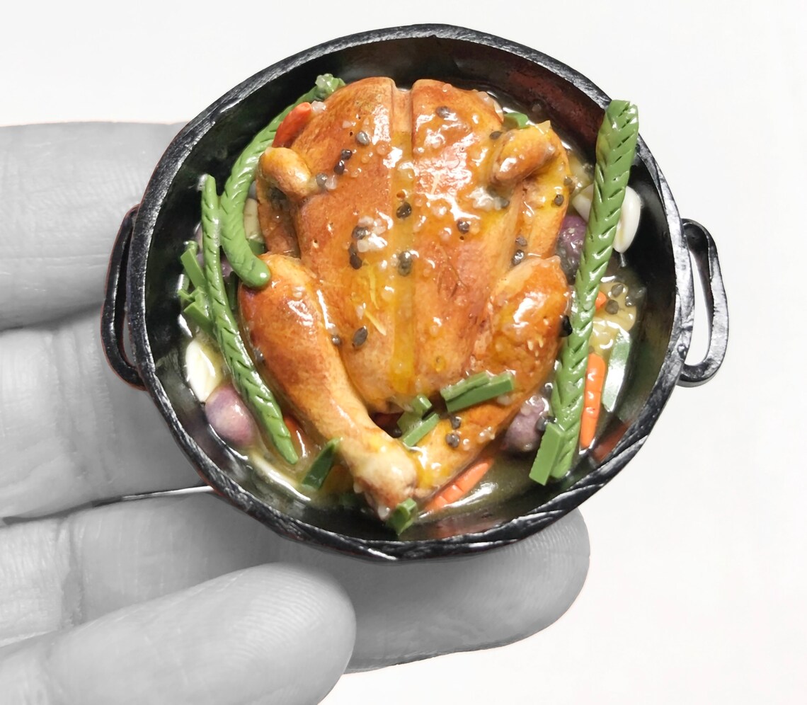 Handmade Polymer Clay Miniature Roasted Turkey or Chicken: Dollhouse ...