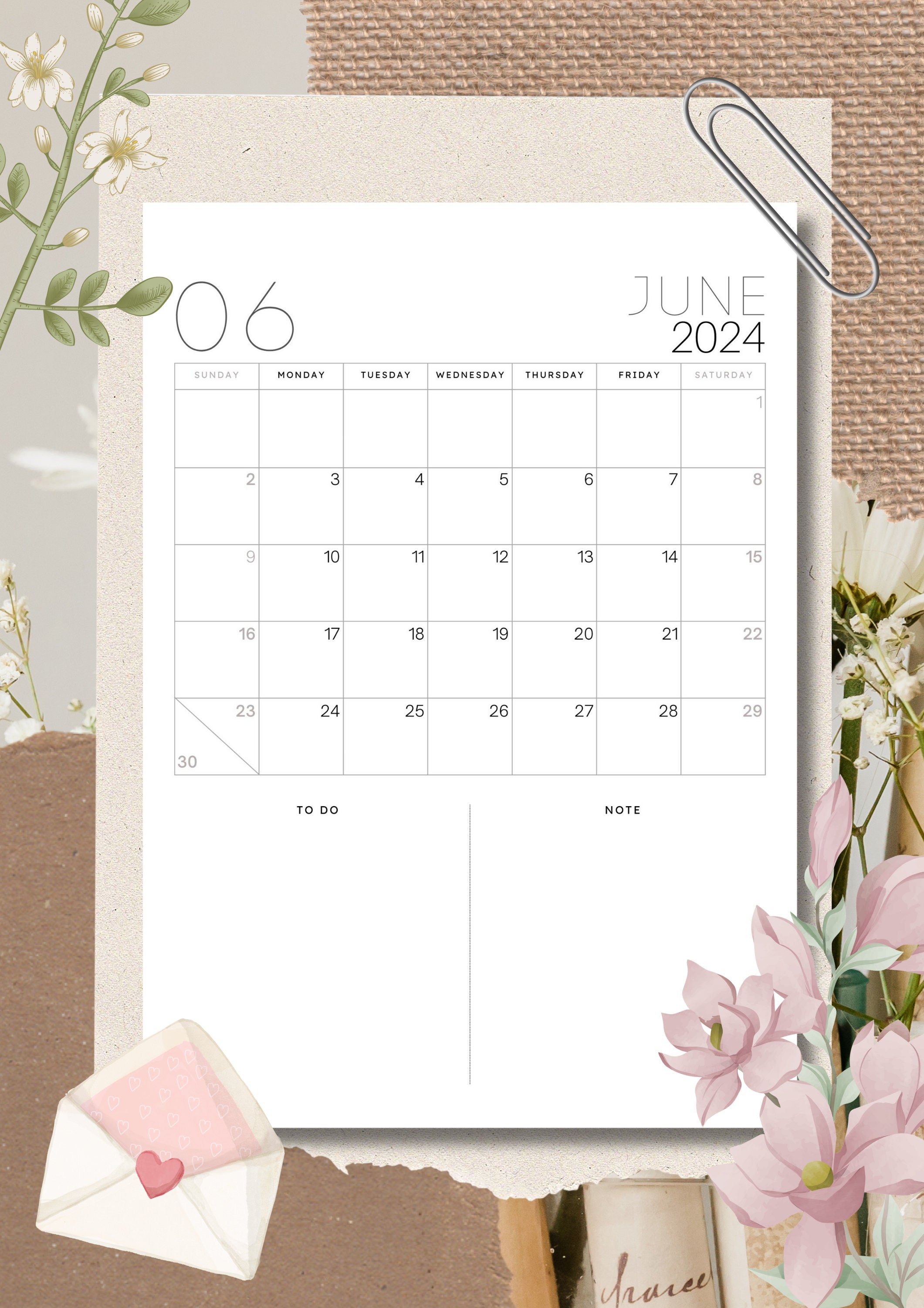 Printable 2024 Calendar | Minimalist | A4 Letter | Monthly Planner ...