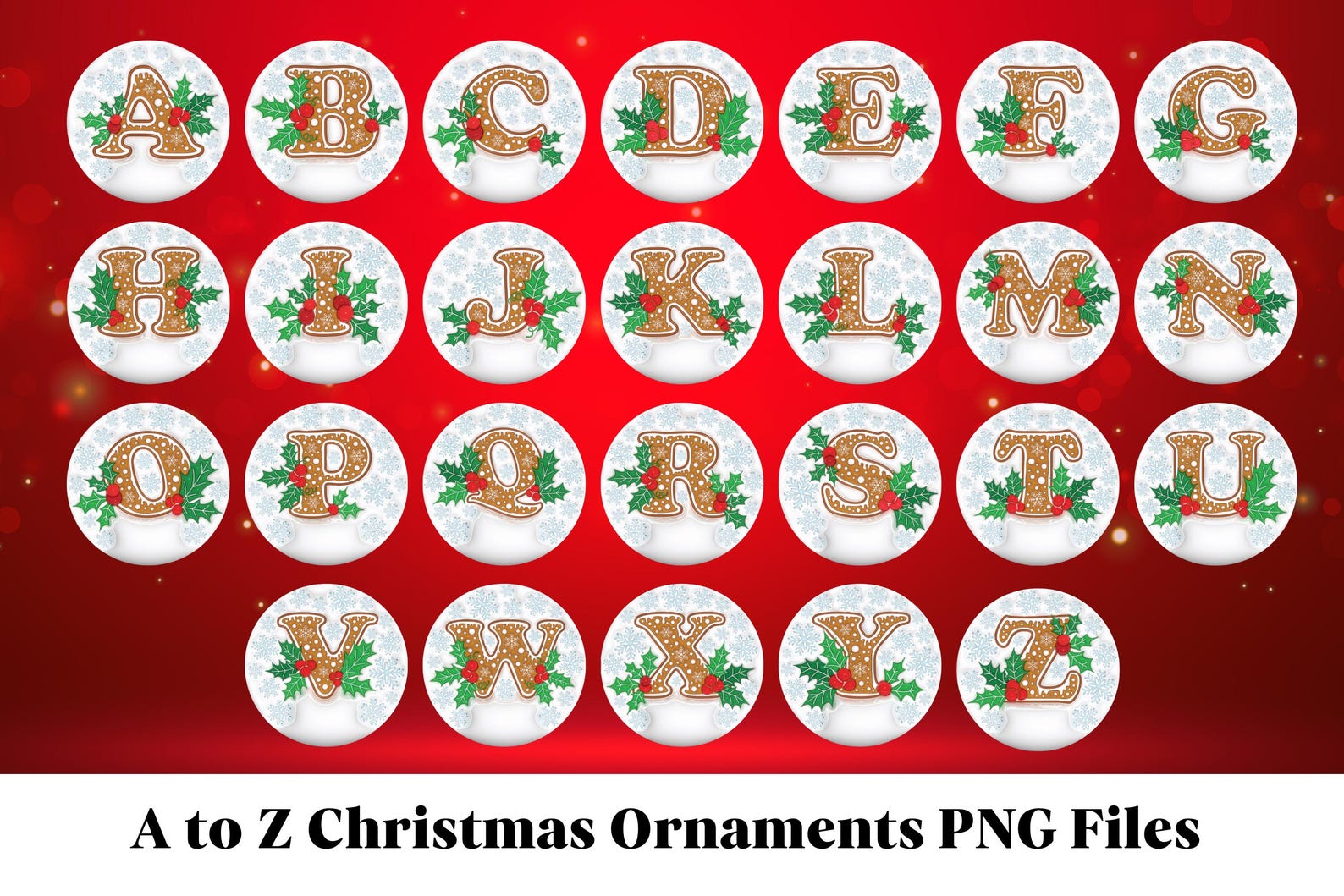 Christmas Alphabet Ornaments PNG Bundle, A-Z Letters Custom Name ...