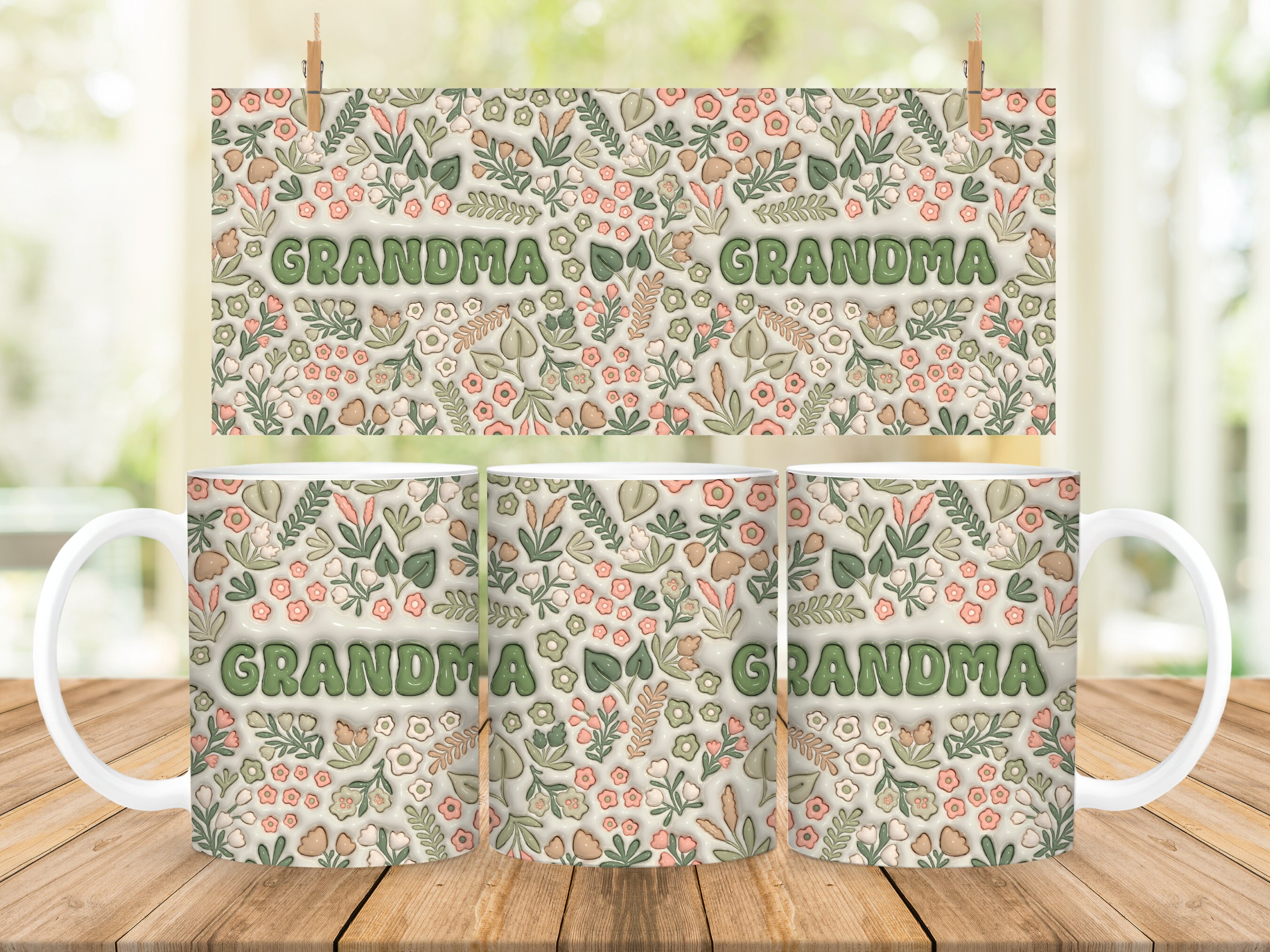 Boho Floral Grandma 3d Inflated Mug Wrap Png, Puffy Grandmother ...