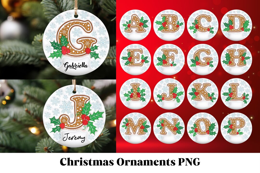 Christmas Alphabet Ornaments PNG Bundle, A-Z Letters Custom Name ...