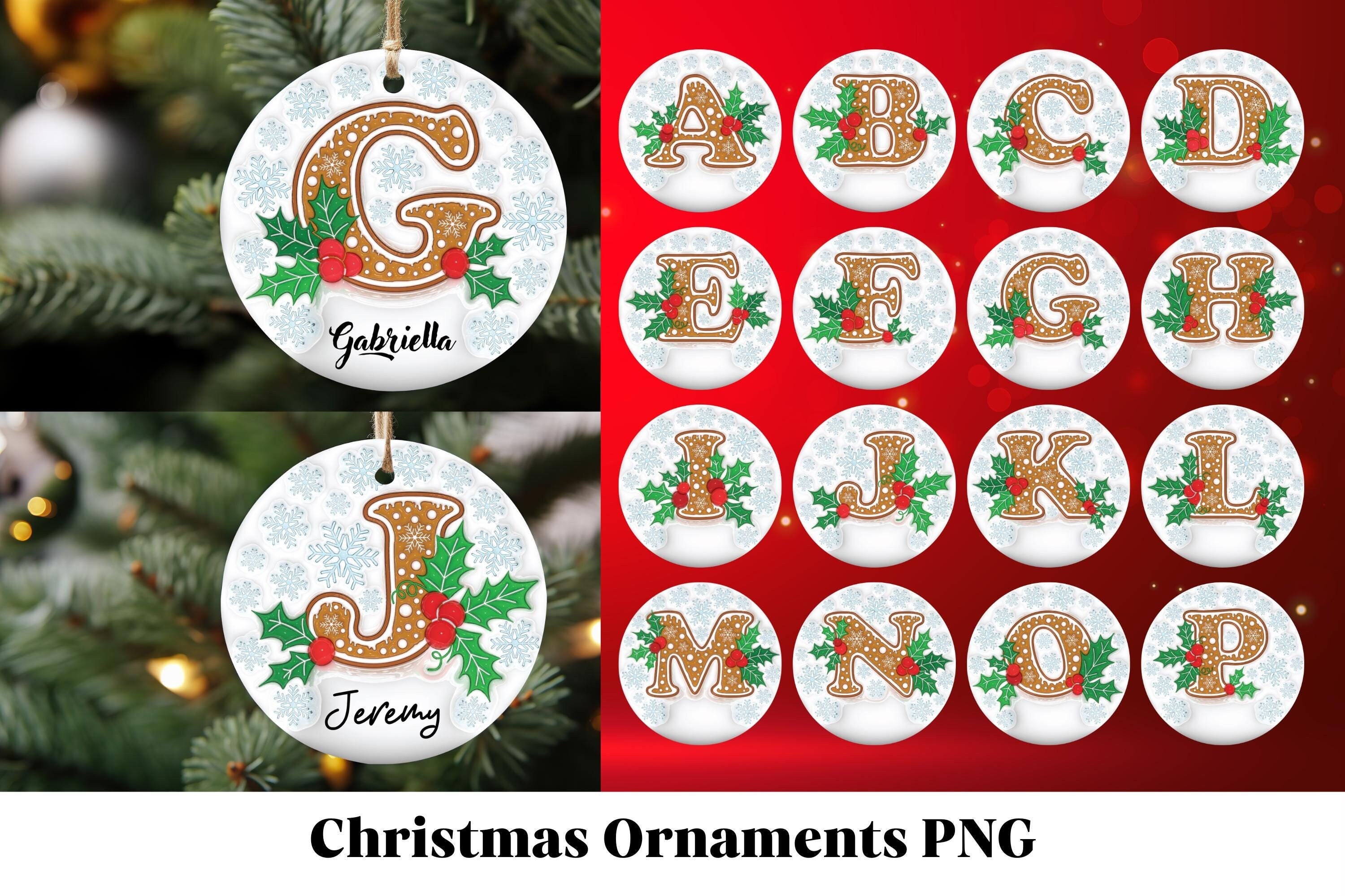Christmas Alphabet Ornaments PNG Bundle, A-Z Letters Custom Name ...