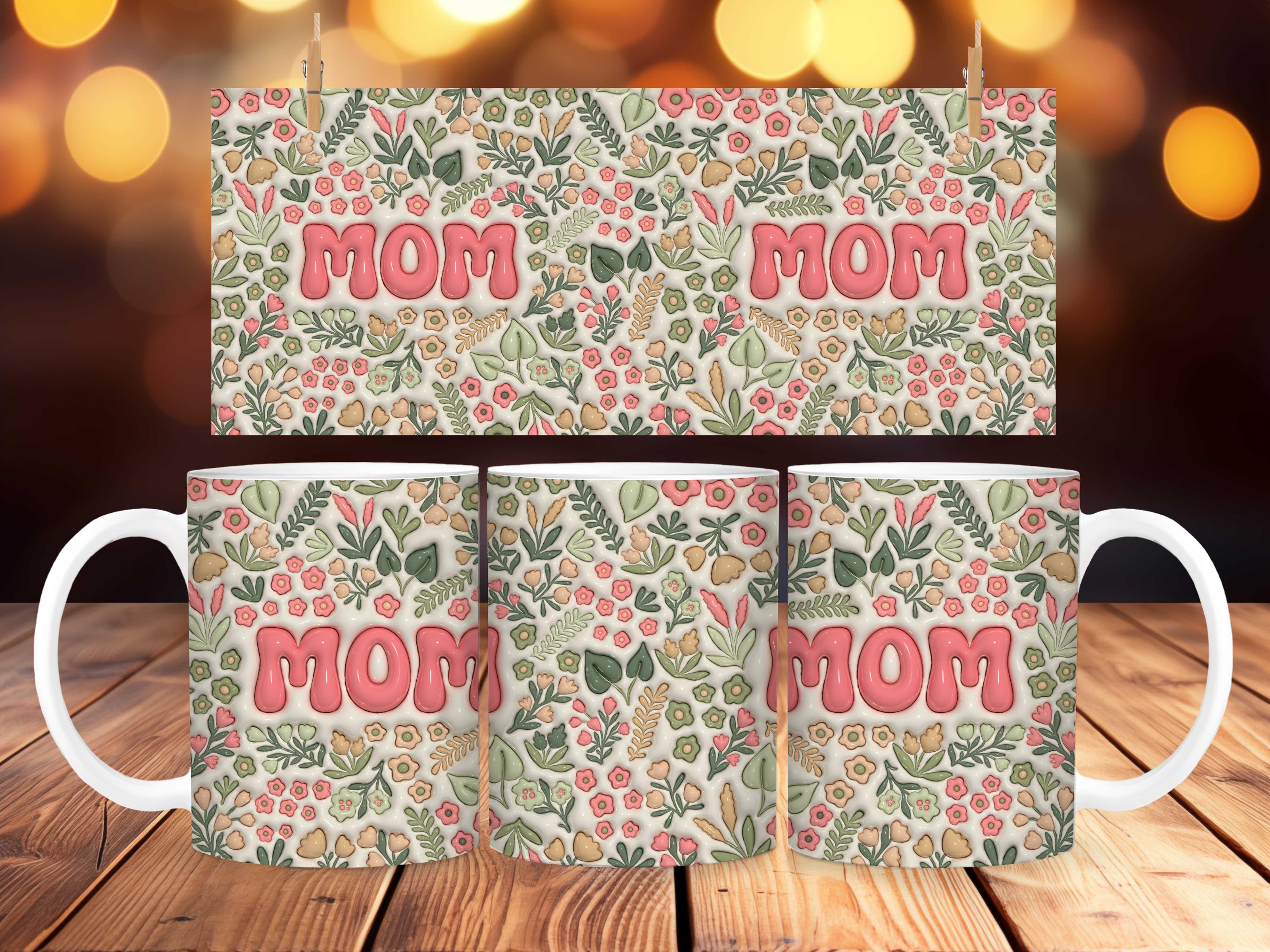 Boho Mom Mug Wrap Png, 3d Inflated Floral Mom Mug Sublimation Design ...