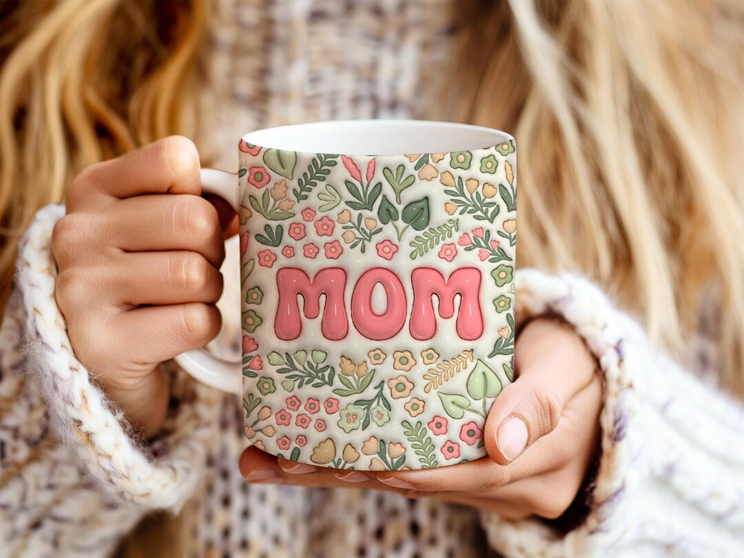 Boho Mom Mug Wrap Png, 3d Inflated Floral Mom Mug Sublimation Design ...