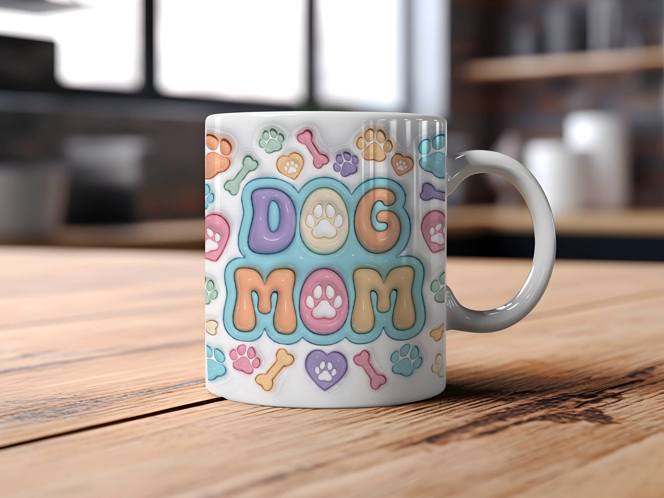 3D Dog Mom Inflated Mug Wrap Png Design, Sublimation 11 Oz and 15 Oz ...