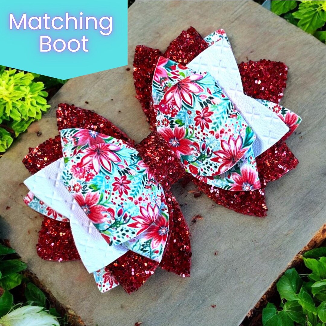 Preppy Poinsettia Red Glitter Bow - Etsy