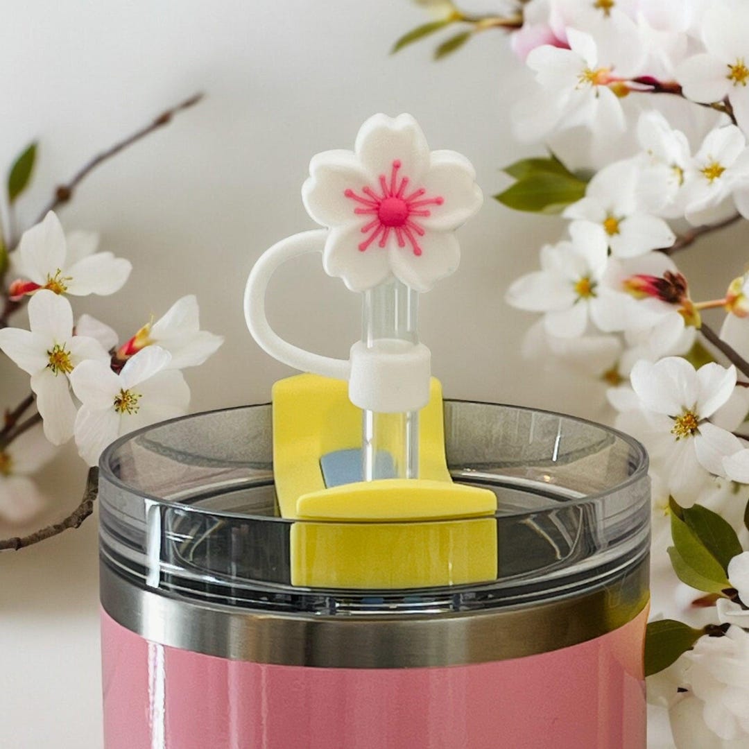 White & Pink Cherry Blossom Straw Topper - Etsy