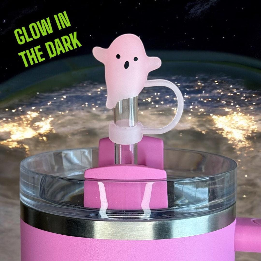 Glow Pink Ghost Straw Topper - Etsy