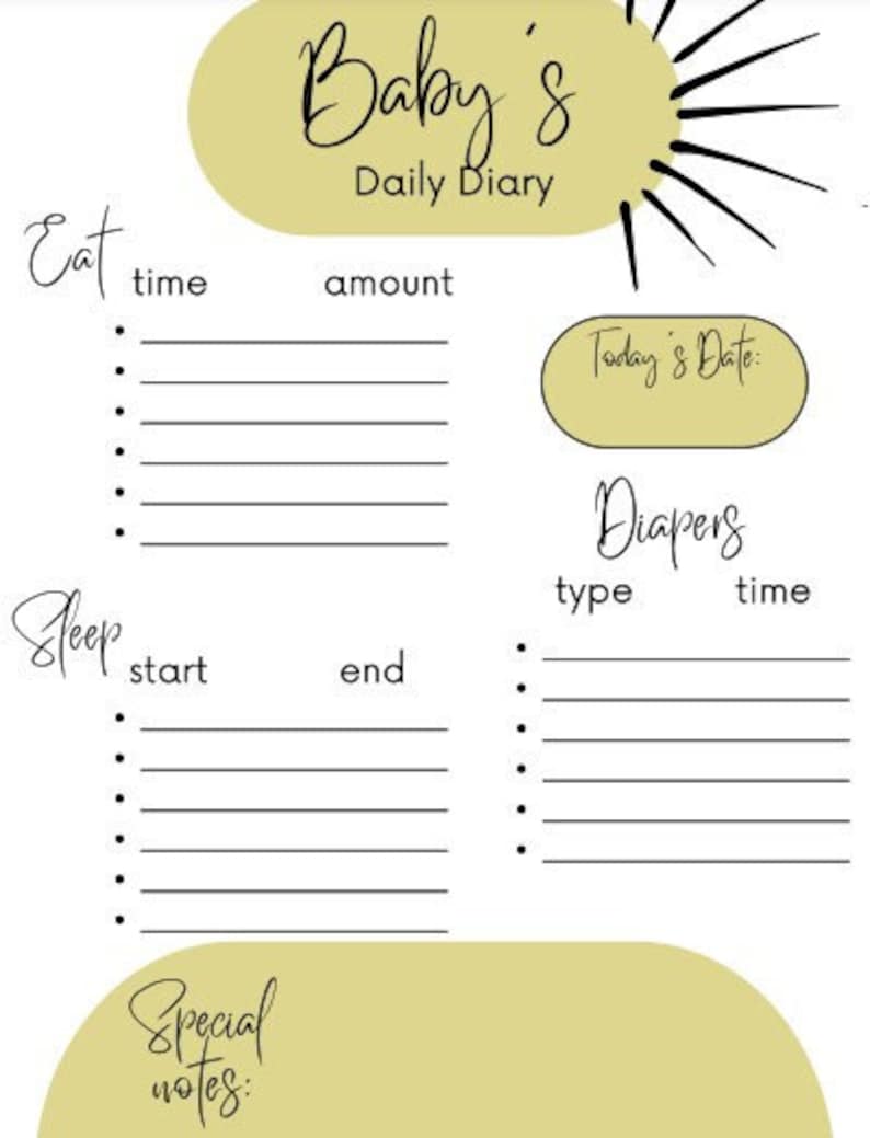 Baby's Daily Diary Log - Etsy