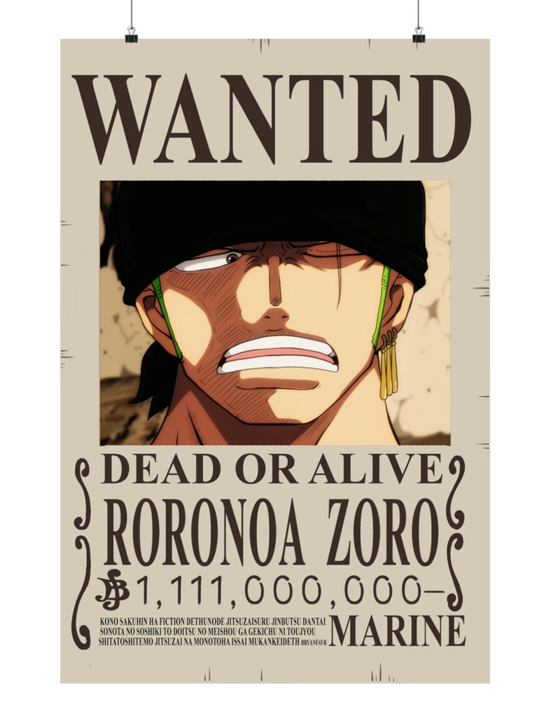 Roronoa Zoro Wanted Poster: Updated Latest Edition 1 Billion - Etsy
