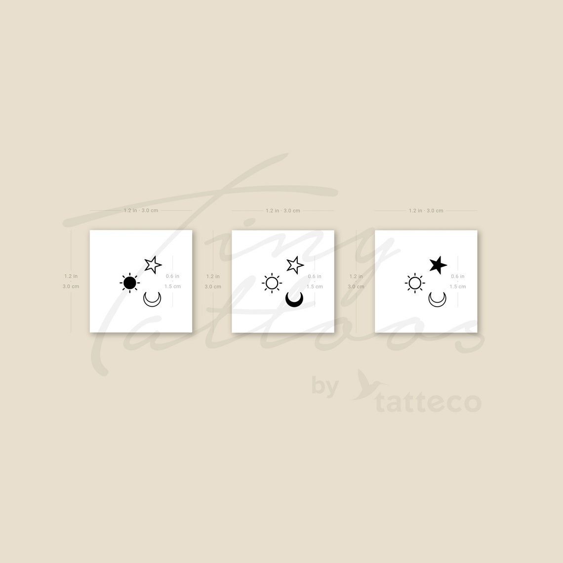 Matching Sun Moon & Star Temporary Tattoo set of 3x3 - Etsy
