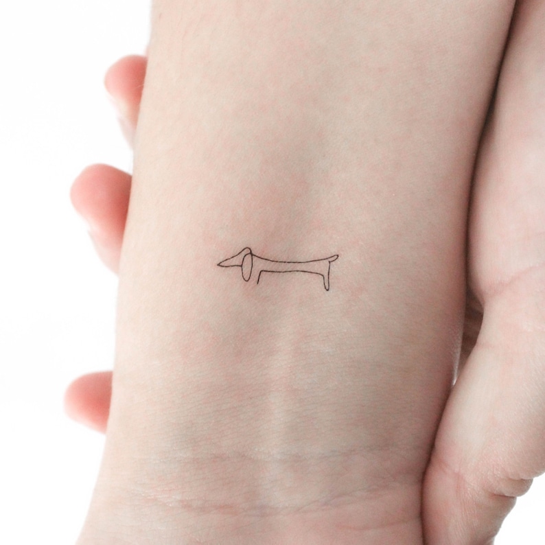 One Line Dachshund Temporary Tattoo (set of 3) - Etsy