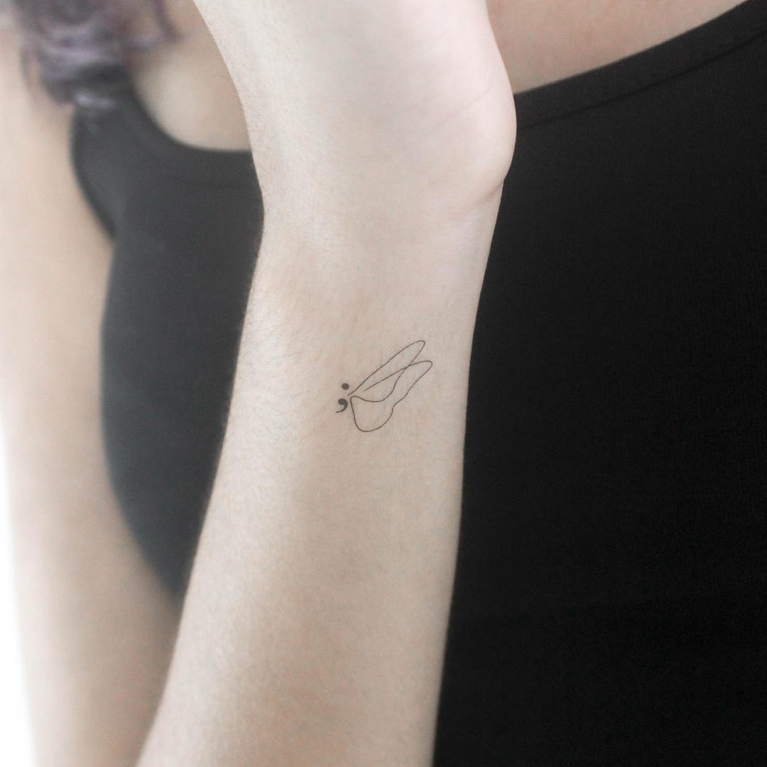 Semicolon Butterfly Outline Temporary Tattoo (set of 3) - Etsy