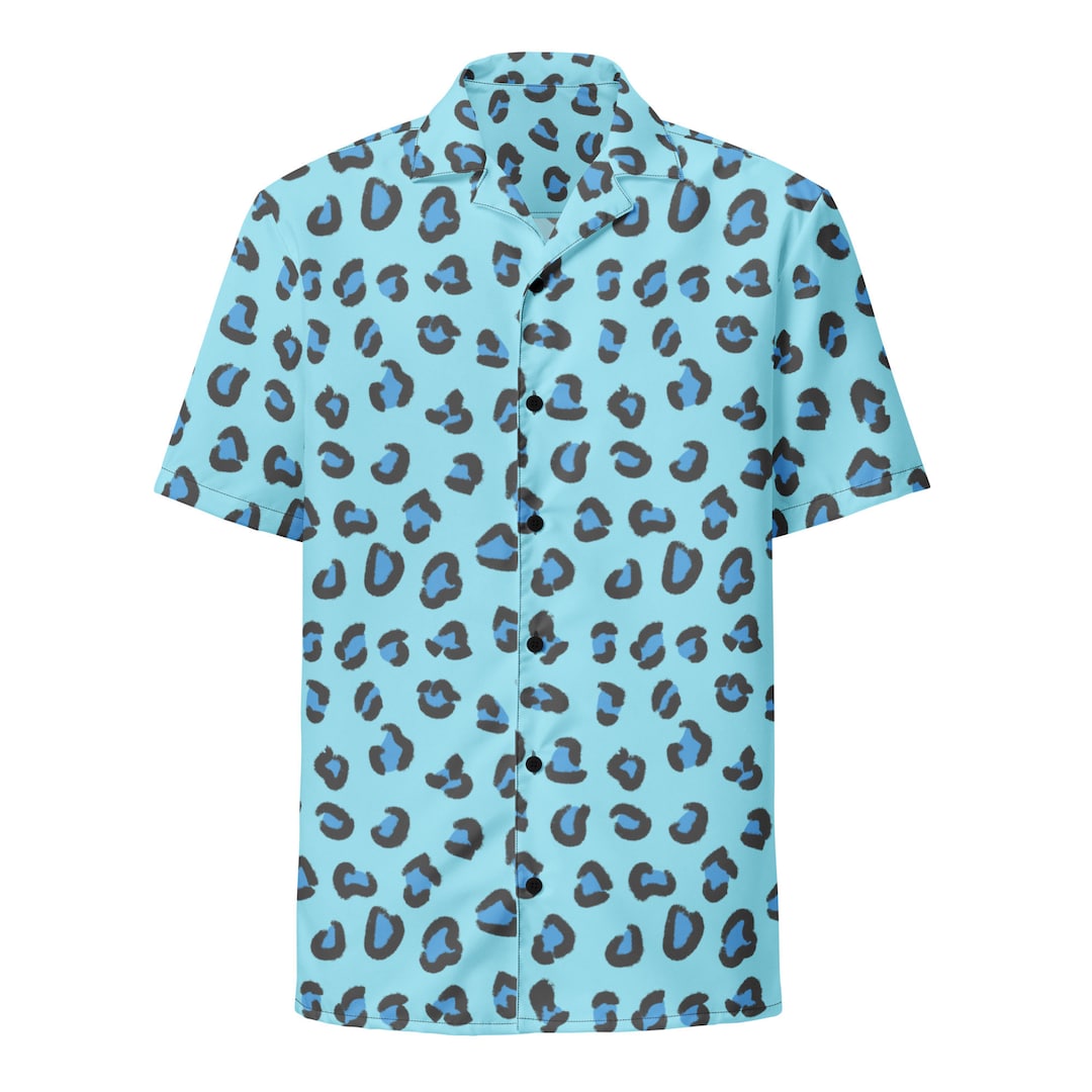 Blue Leopard Print Shirt, Beach Shirt Cosplay, Blue Leopard Print ...