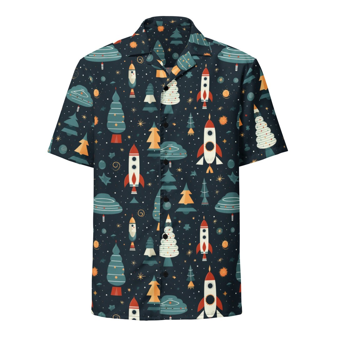 Rocket Ship Christmas Tree Shirt, Mens Hawaiian Christmas - Etsy