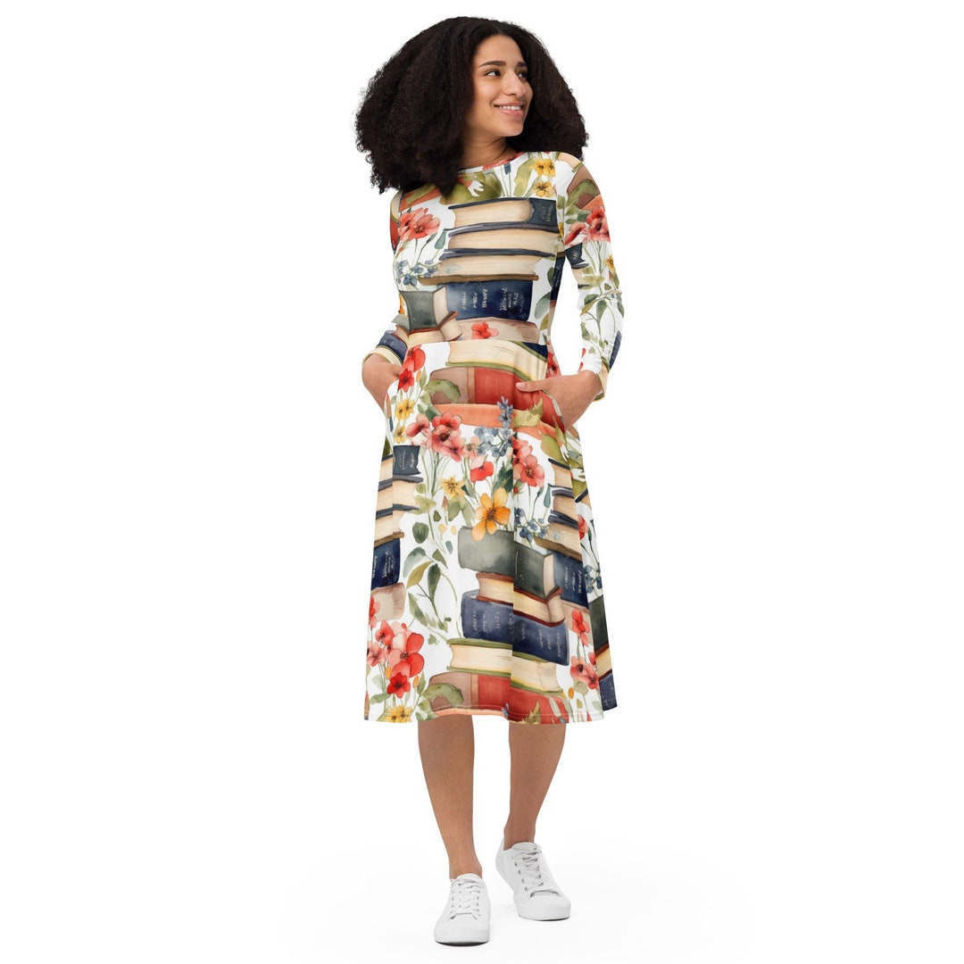 Library Books Midi Dress, Literary Dress, Dark Academia, Librarian ...