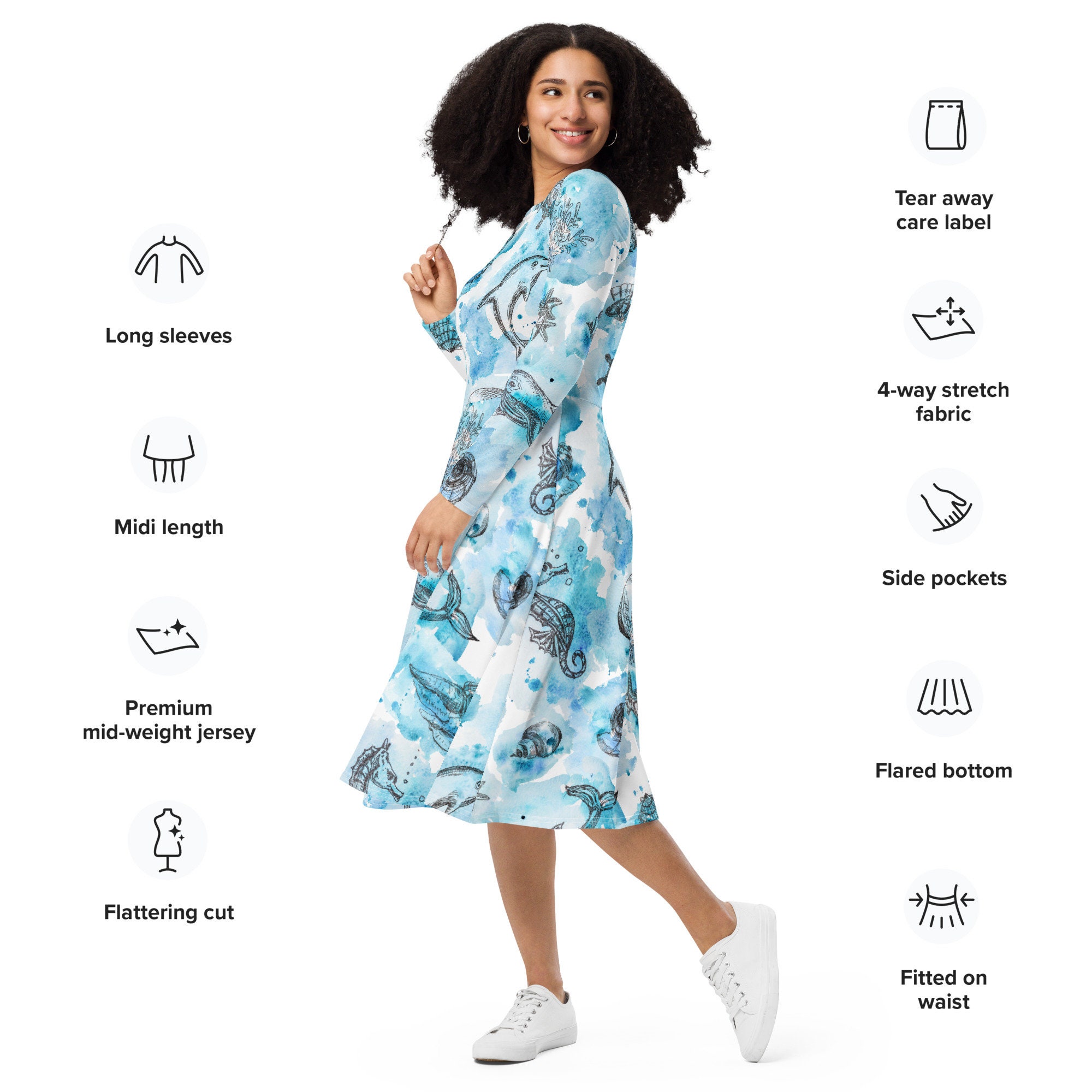 Sea Creatures Teacher Dress, Sea Horse Midi Dress, Oceanography Dress ...