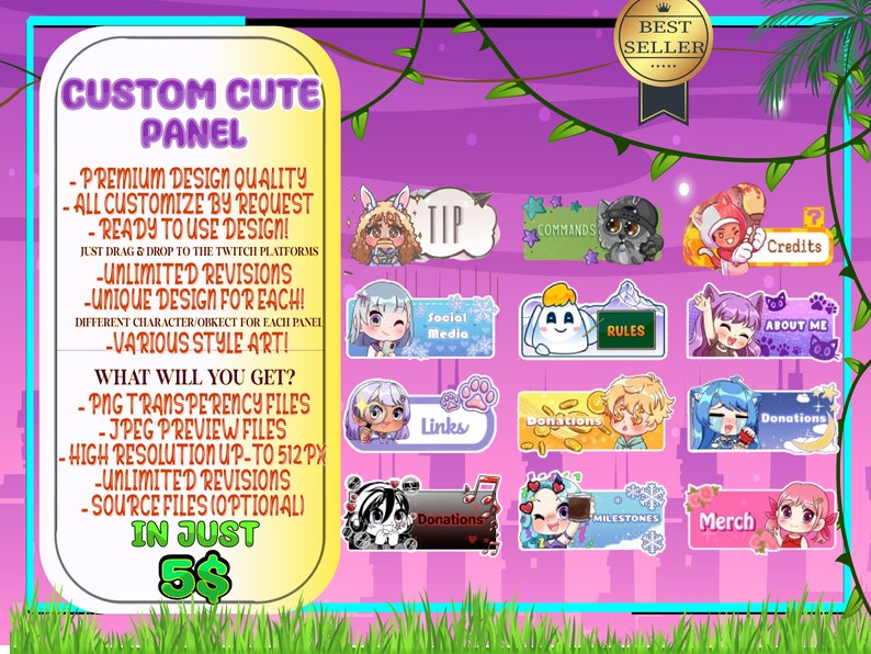 Custom Chibi Cute Twitch Panels for Your Stream / Personalized - Etsy