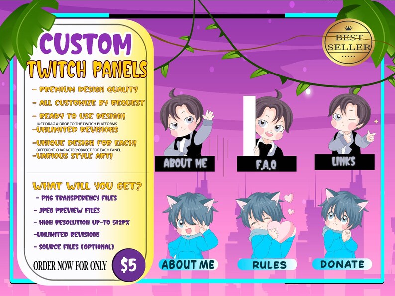Custom Chibi Cute Twitch Panels for Your Stream / Personalized - Etsy