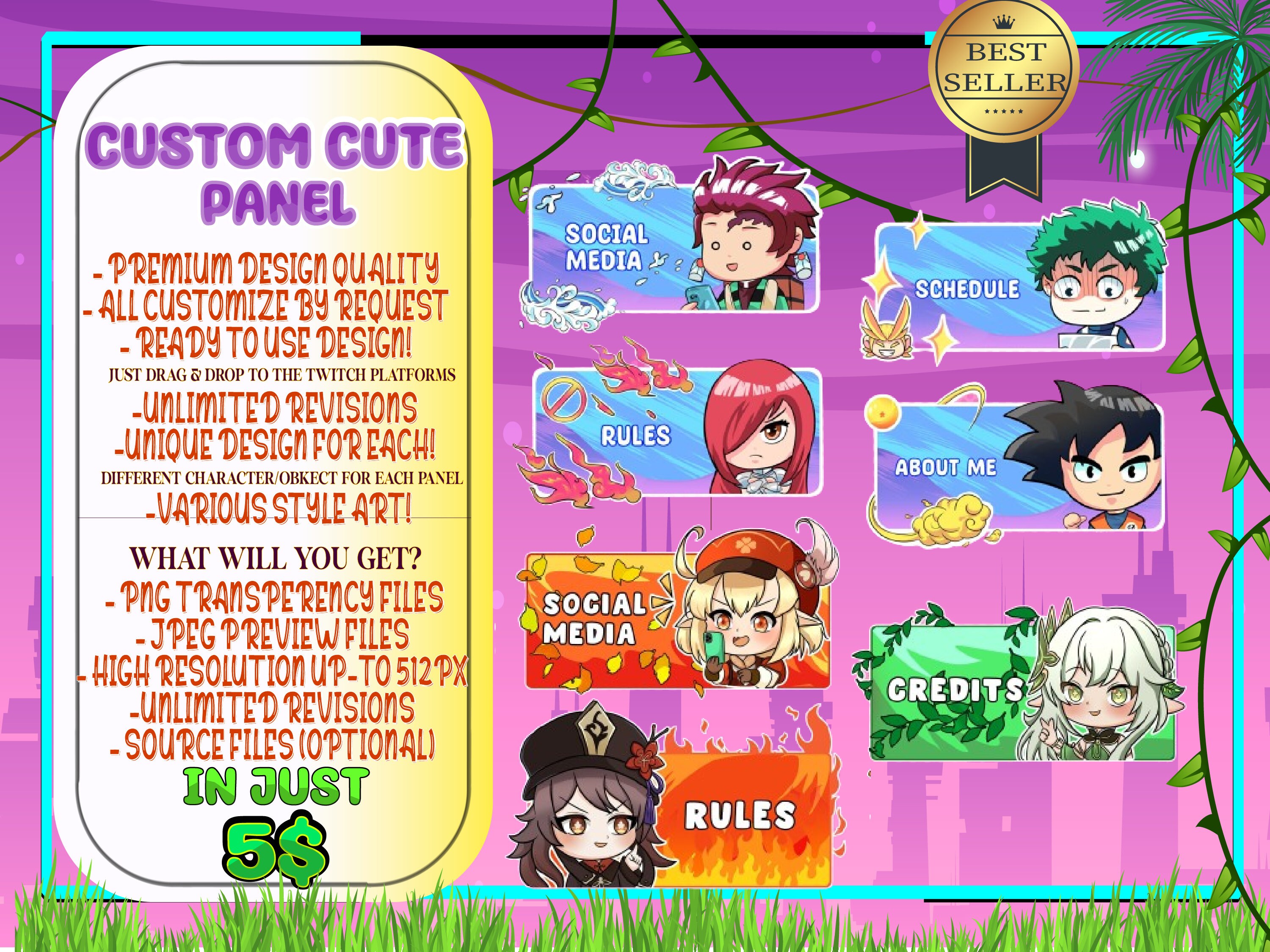 Custom Chibi Cute Twitch Panels for Your Stream / Personalized - Etsy