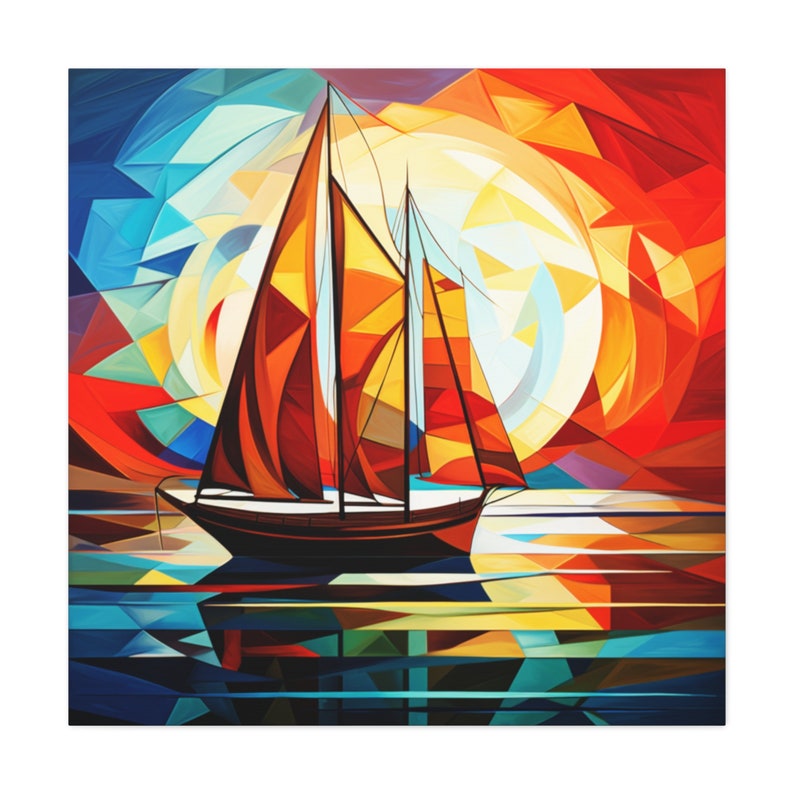 Sailing Dreams: Cubist Sunset on Canvas | Cubism Ocean Sailboat ...