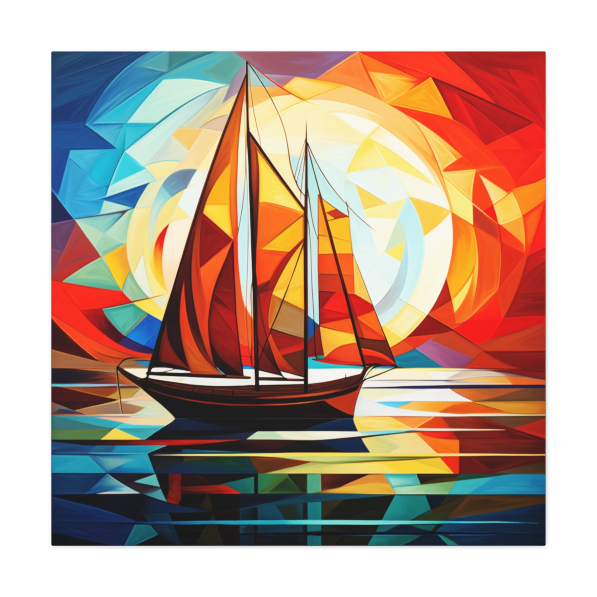 Sailing Dreams: Cubist Sunset on Canvas | Cubism Ocean Sailboat ...