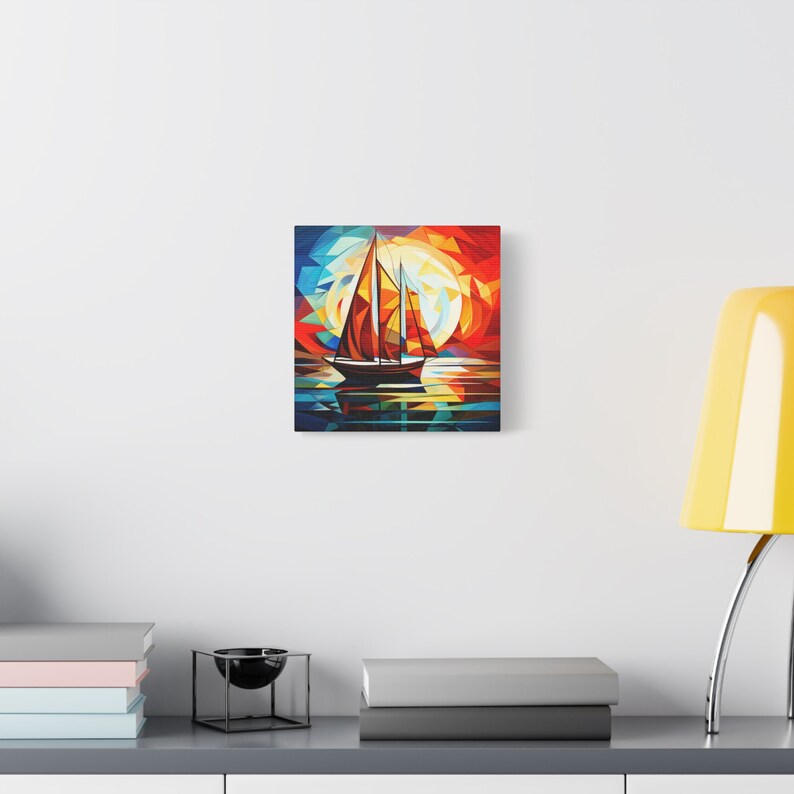 Sailing Dreams: Cubist Sunset on Canvas | Cubism Ocean Sailboat ...