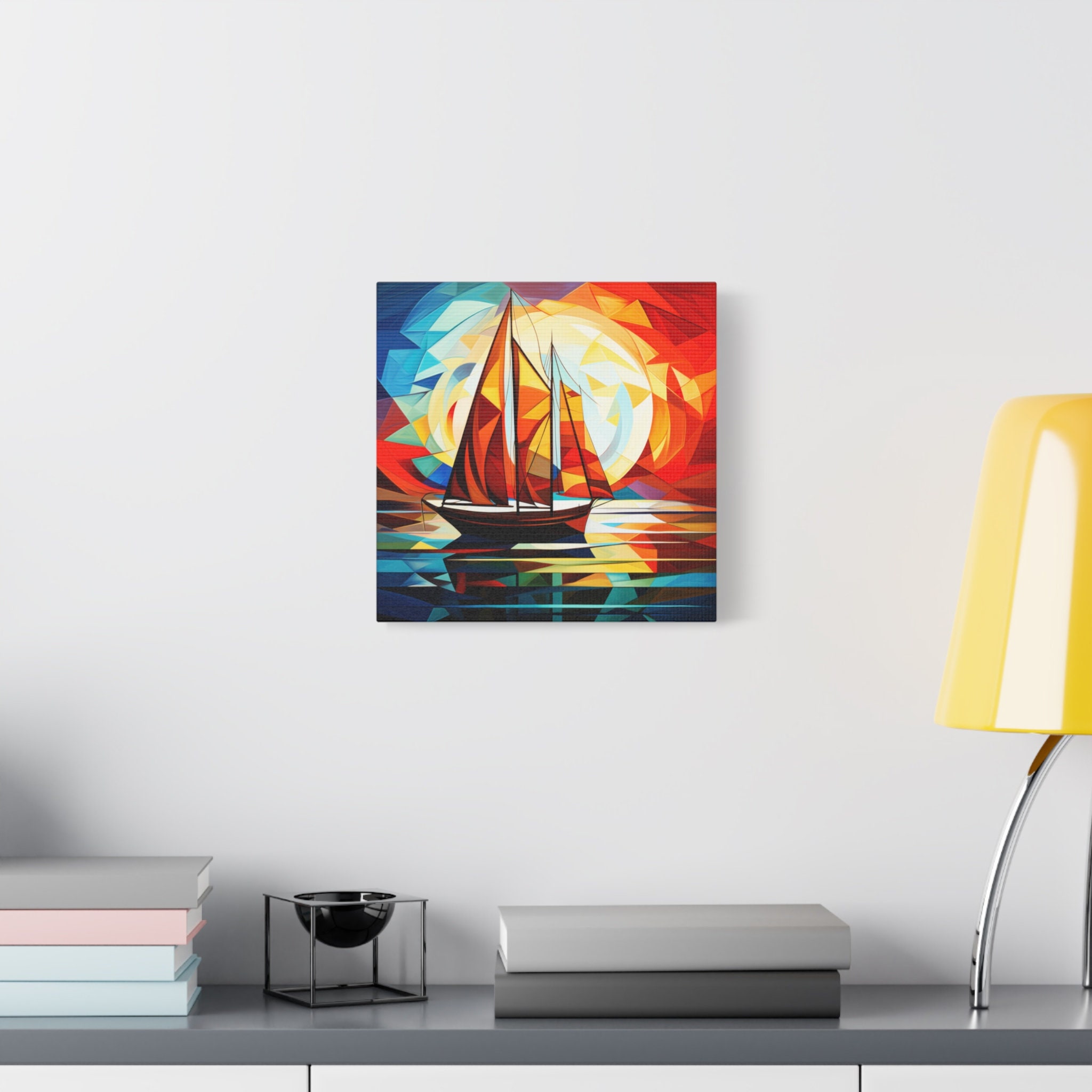 Sailing Dreams: Cubist Sunset on Canvas | Cubism Ocean Sailboat ...