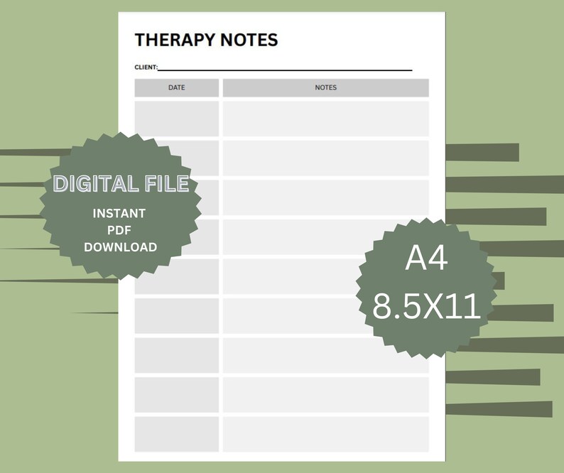 THERAPY NOTES - A4 PDF Digital Download Log - Etsy