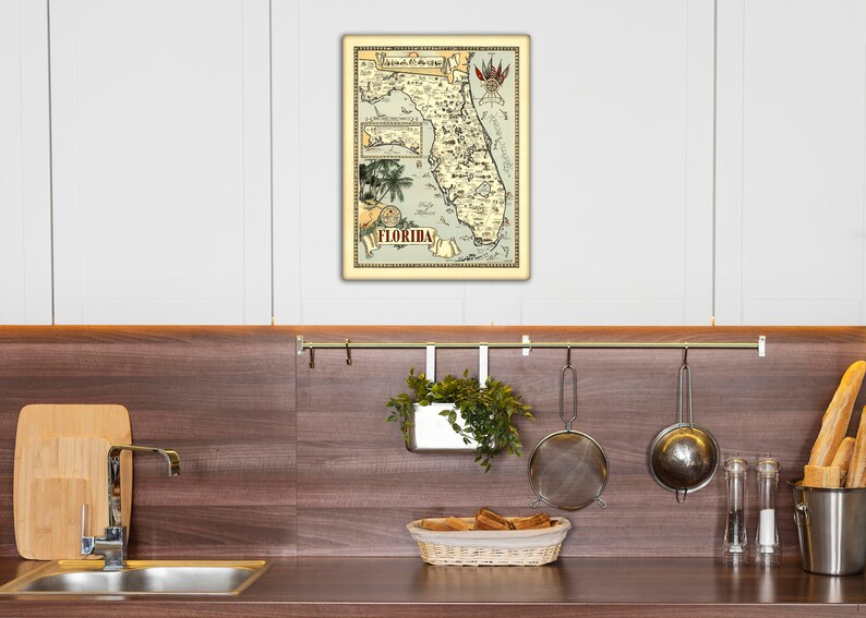 Old Map of Florida Poster Print Unique Wall Decor Vintage Florida Map ...
