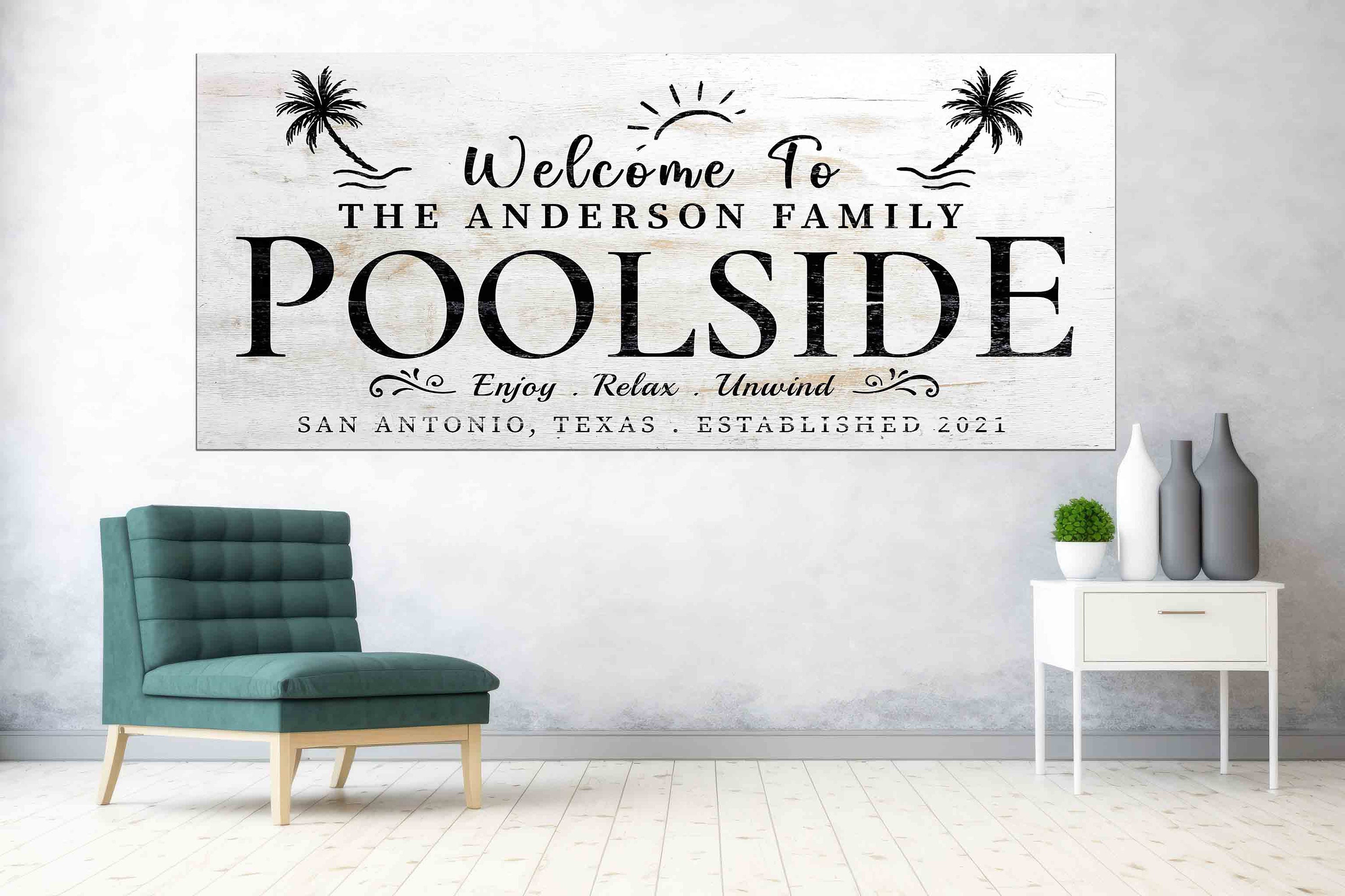 Custom Poolside Sign Patio Swimming Pool Wall Decor Family Pool Side ...