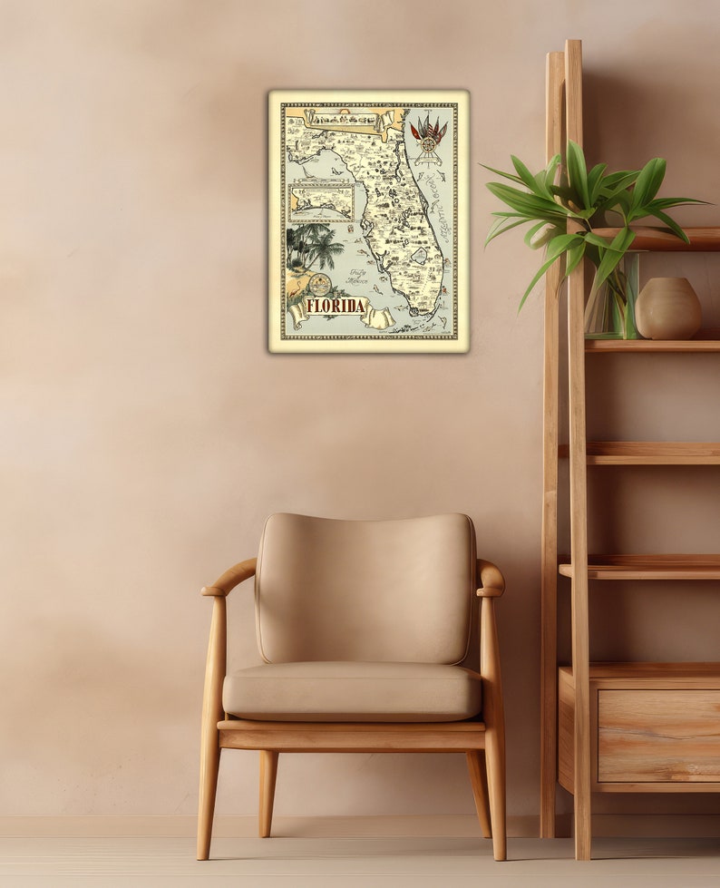 Old Map of Florida Poster Print Unique Wall Decor Vintage Florida Map ...